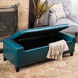 Christopher Knight Home Chelsea PU Storage Ottoman with Studs, Teal