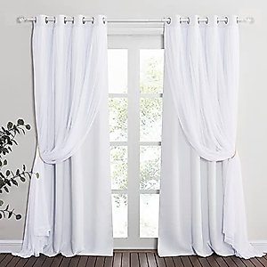 PONY DANCE Living Room Curtains 84 Inch Length - Sheer Overlay Curtains, 52 inches Wide, Window Treatment Panels, Cortinas De Sala Elegantes (Winter White, Set of 2, with Extra Tie-Backs)