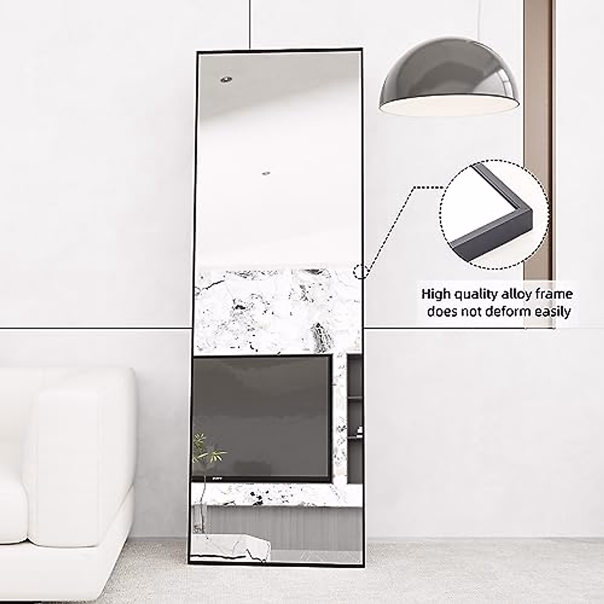 Full Length Full Body Mirror Wall Mirror Standing Mirror with Aluminum Alloy and Rectangle Design for Bedroom Living Room (59” X16”, Black)