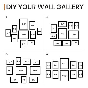 upsimples 10 Pack Picture Frames Collage Wall Decor with Glass, Gallery Wall Frame Set for Wall Mounting or Tabletop Display, Multi Sizes Including 8x10, 5x7, 4x6 Family Photo Frames, Black