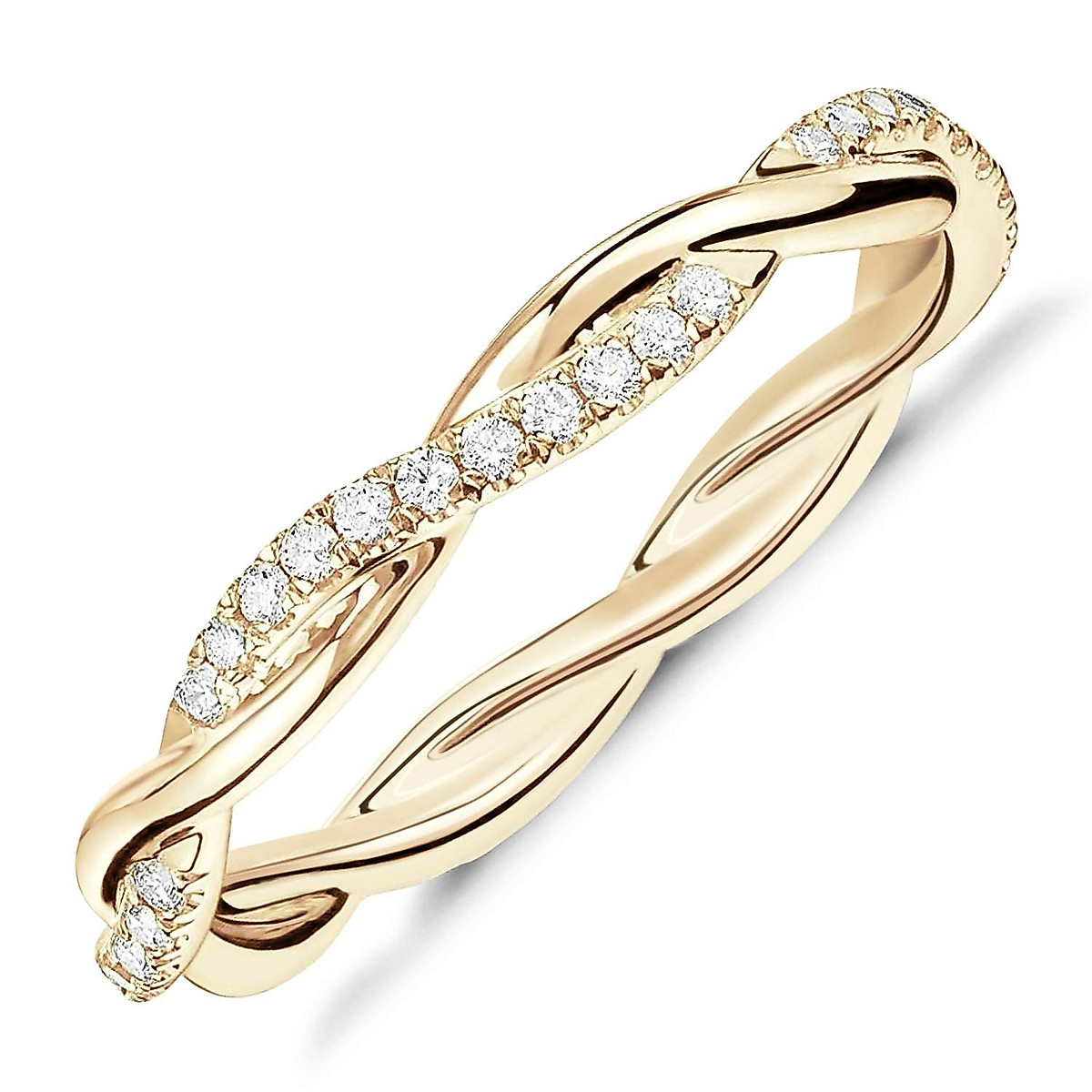PAVOI 14K Gold Plated Cubic Zirconia Twisted Rope Eternity Band Yellow Gold for Women Size 7