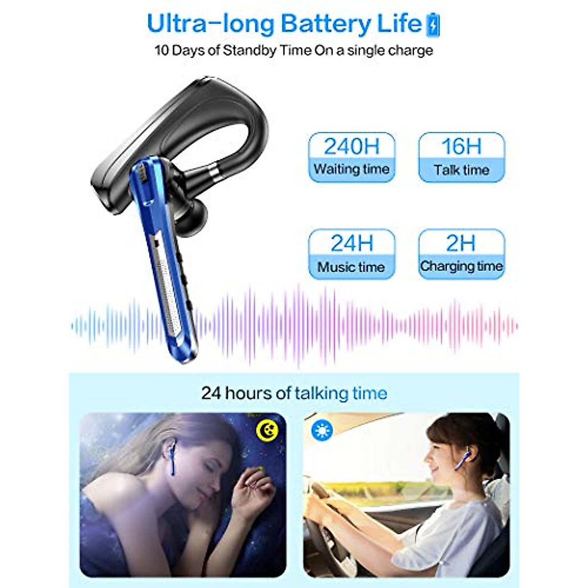 GPEESTRAC Bluetooth Headset [Upgraded] Active Noise Cancelling Bluetooth Headphones, Bluetooth Earpiece CVC8.0 Dual-Mic Hands-Free V5.0 Comfortable Earbud