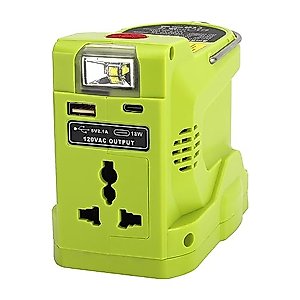 200W Powered Inverter Generator for Ryobi 18V ONE+ Lithium Battery Portable Power Source with 280LM Light, USB Port, TYPE-C Port Ryobi Inverter AC Outlet Convert DC 18V to AC 110V 120V (Tool Only)