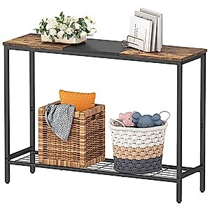 Lifewit 39.4" Console Entryway Table, 2-Tier Industrial Sofa Table with Storage Shelves for Hallway, Living Room,Bedroom, Metal Frame, Rustic Brown & Black, Easy Assembly