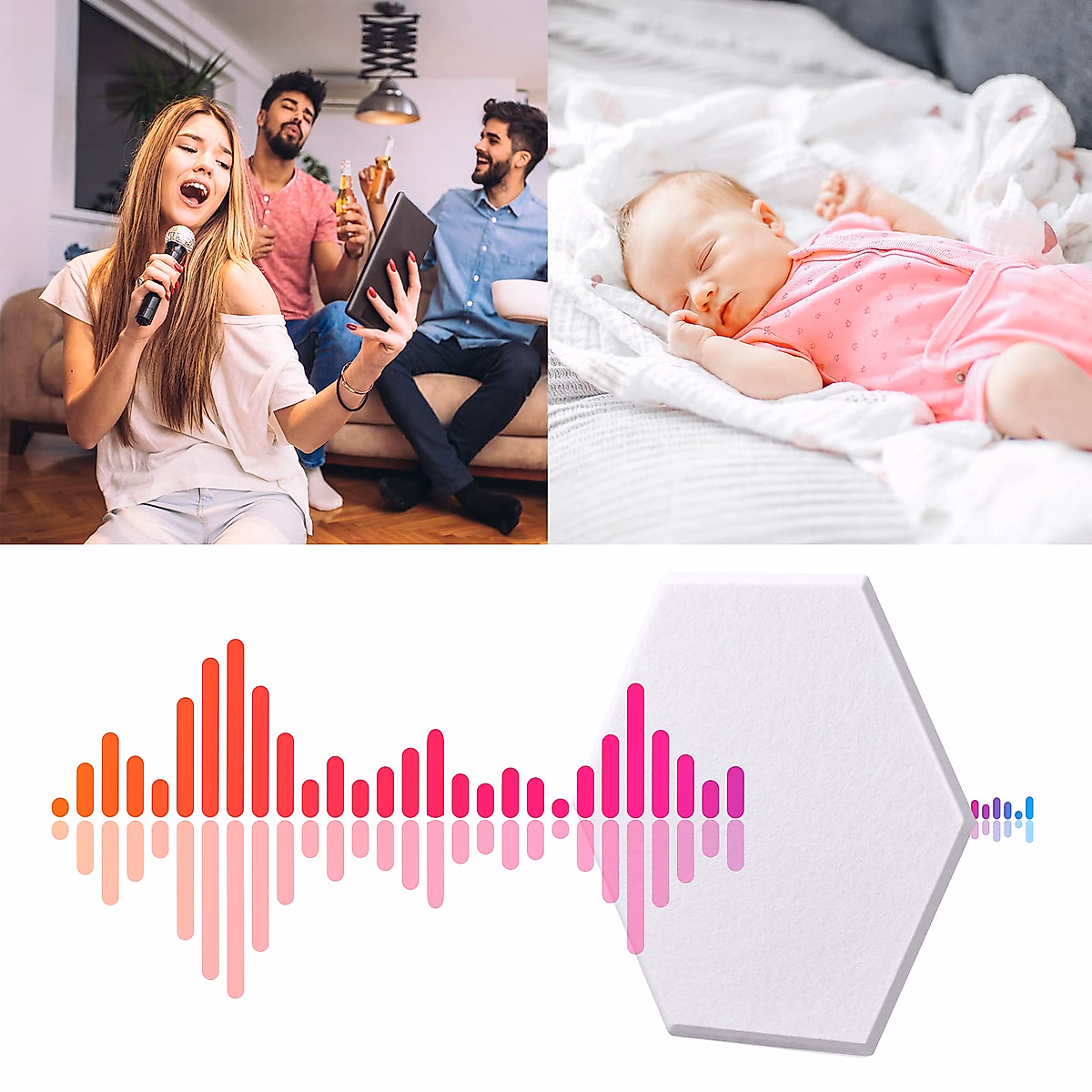 48 Pcs Hexagon Acoustic Panels 12 x 10 x 0.4 Inches High Density Wall Panels Sound Proof Panels Sound Absorbing Panels Sound Proof Padding for Recording Office Home Studio(White)