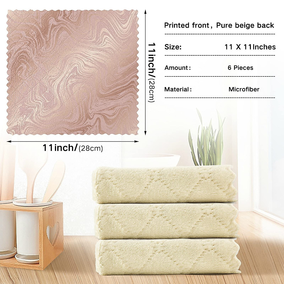 ALAZA Dish Towels Kitchen Cleaning Cloths Marble Pattern Rose Golden Dish Cloths Super Absorbent Kitchen Towels Lint Free Bar Tea Soft Towel Kitchen Accessories Set of 6,11"x11" 18