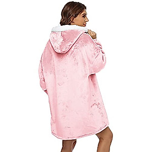 RXLLDOLY Wearable Blanket Hoodie, Oversized Sherpa Blanket Sweatshirt with Hood Pocket and Sleeves, Super Soft Warm Comfy Plush Hooded Blanket for Adult Women Men, One Size
