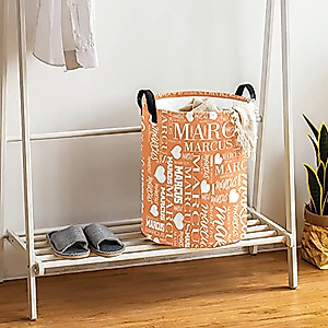 Personalized Storage Basket Custom Laundry Hamper Dirty Clothes Basket Collapsible Laundry Basket with Handle for Bathroom Living Room Bedroom (Orange)