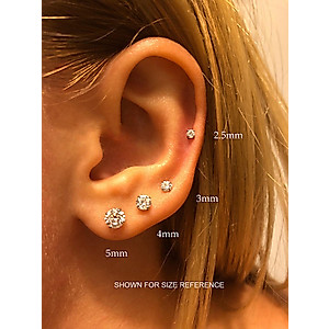 10k Solid Gold Solitaire Round Cubic Zirconia Stud Earrings in Secure Push-backs, Unisex Design (4mm, Yellow Gold)……