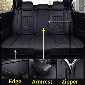 Aierxuan 5pcs Car Seat Covers Full Set with Waterproof Leather,Airbag Compatible Automotive Vehicle Cushion Cover Universal fit for Most Cars (Black)