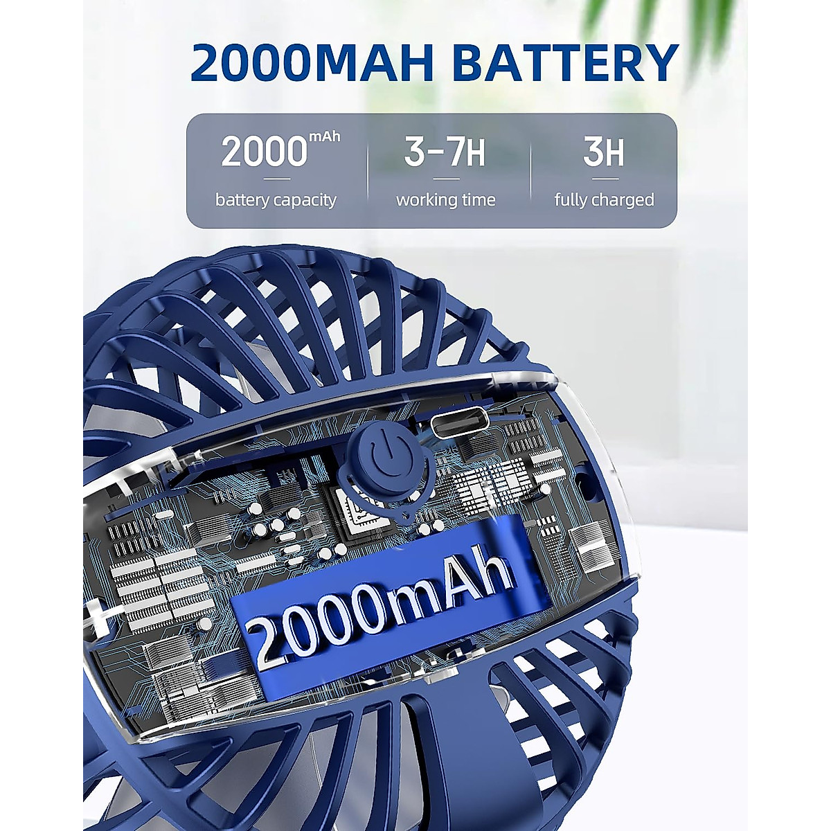 ASNUG Portable Mini Clip on Fan, 3 Speed Rechargeable Small USB Desk Fan with Strong Airflow, Battery Operated Personal Fan, 360° Rotate Adjustable Table Fan for Office Home Golf Cart Tent Stroller