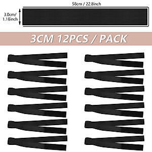 WILLBOND 12 Pieces Adjustable Elastic Band for Wigs, Polyester Fiber Wig Edge Band, 1.2 Inch in Width, 23.6 Inch in Length, Black