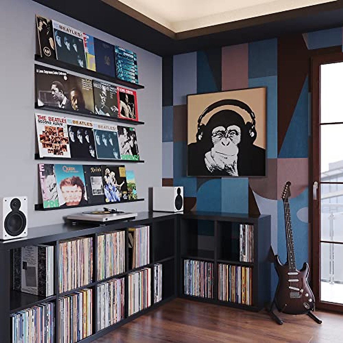 Wallniture Denver 46" Wall Shelves for Picture Frames, Floating Shelves for Wall, Picture Ledge Shelf, Set of 4, Black