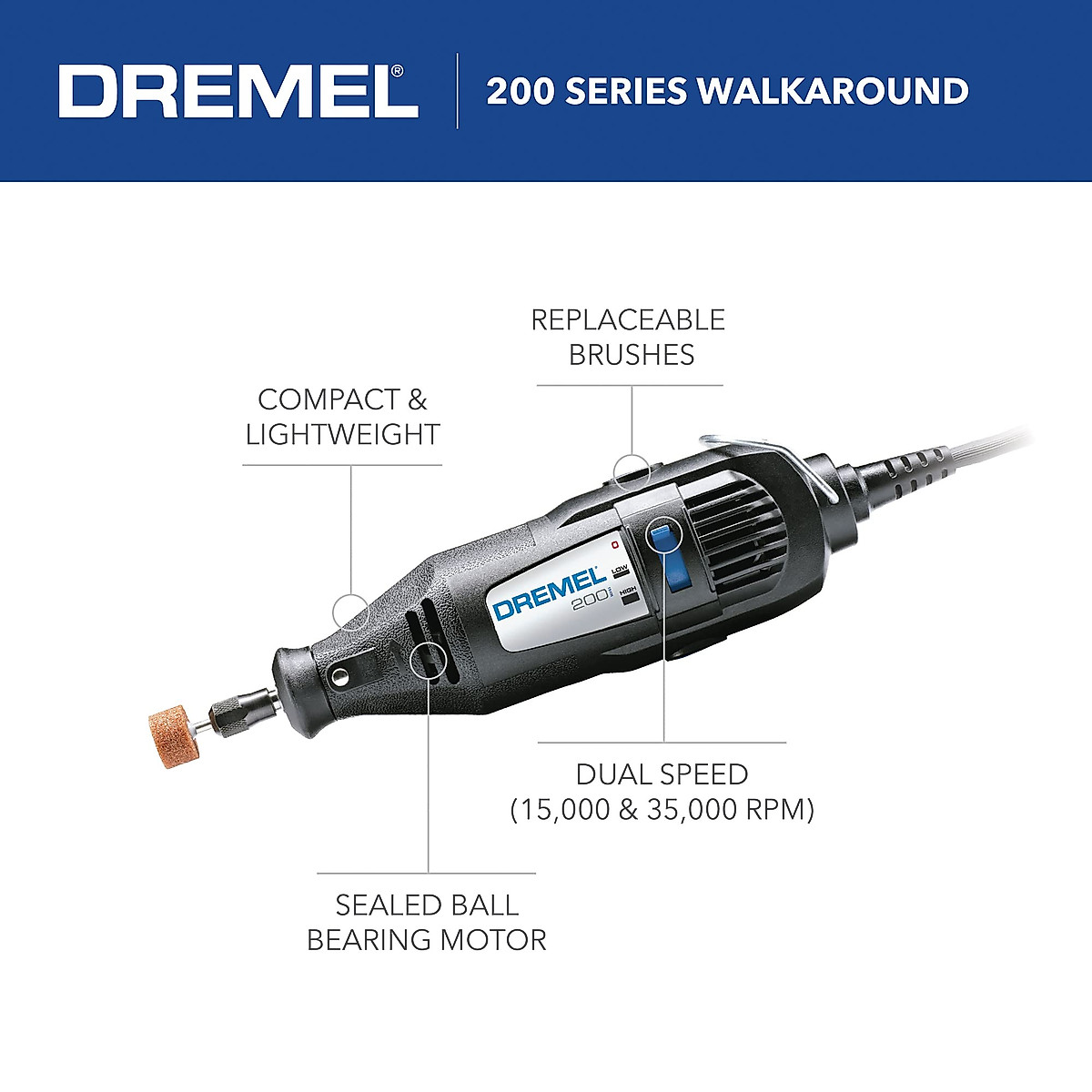 Dremel 200-1/15 Two-Speed Rotary Tool Kit with 1 Attachment 15 Accessories - Hobby Drill, Woodworking Carving Tool, Glass Etcher, Small Pen Sander, Garden Tool Sharpener, Craft and Jewelry Drill