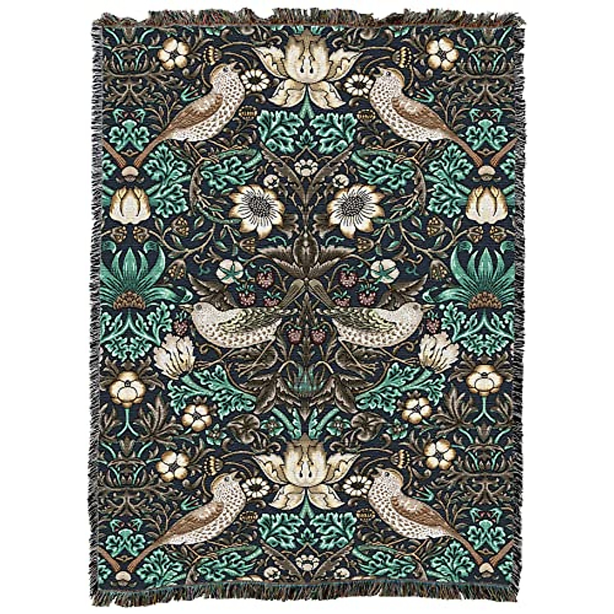 Pure Country Weavers William Morris Strawberry Thief Slate Blanket XL - Arts & Crafts - Gift Tapestry Throw Woven from Cotton - Made in The USA (82x62)