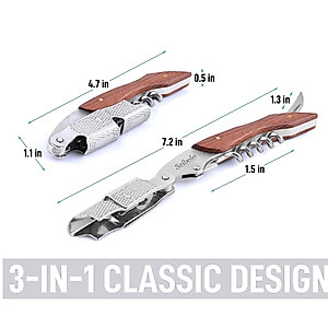 Saibolo wine corkscrew, multifunctional Stainless steel wine beer corkscrew, leather protection gift bag, used by sommeliers, waiters and bartenders and wine hobbyists all over the world