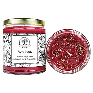 Fast Luck Soy Candle 9 oz | Handmade with Herbs & Essential Oils | Use in Prosperity, Good Fortune, Money & Luck Rituals | Wiccan, Pagan, Conjure, Magick, Hoodoo