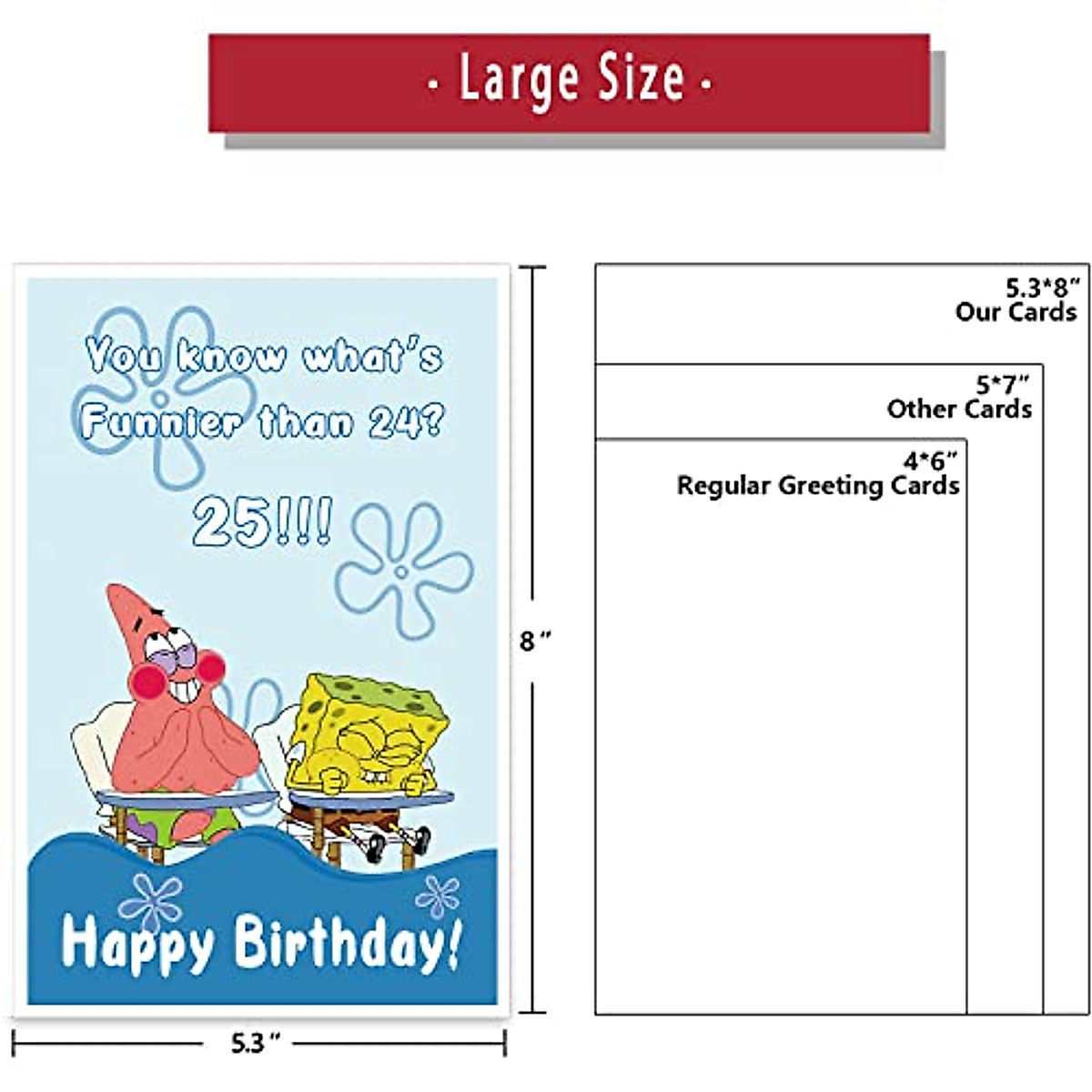 Funny 25th Birthday Card for Friend, 25th Birthday Gifts for Women, Cute Spongebob Patrick Star Meme Card for Girlfriend, Humorous 25th Birthday Card for Sister Brother, You Know What's Funnier Than 24?