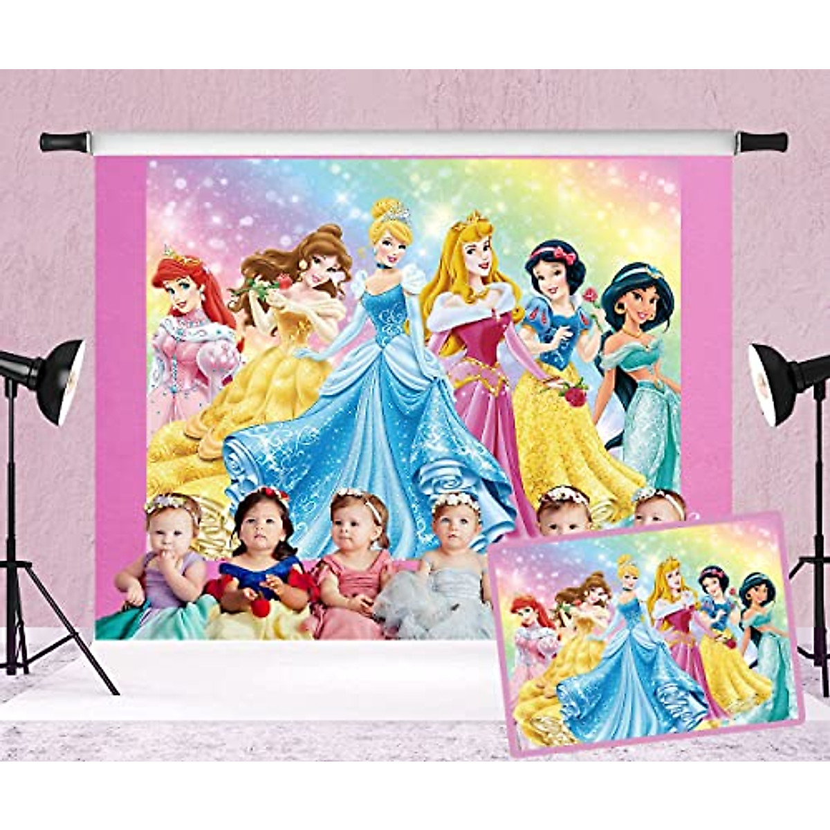 GCH Colorful Princess Backdrop Baby Shower Backdrop Birthday Photography Background Princess Birthday Party Supplies Table Decoration Banner Customized Backdrops (5x3ft)