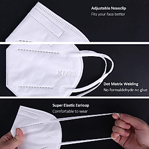 WesGen 60Pcs KN95 Face Mask，5 Layers Cup Dust Mask with Elastic Earloop and Nose Bridge Clip，Vacuum Packing