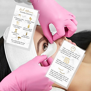 Lash Extension Aftercare Instructions Cards | 50 Pack | Double Sided Size 3.5 x 2" inches After Care (2-3 Week Fillers) | Marble Look with Gold Icons Design