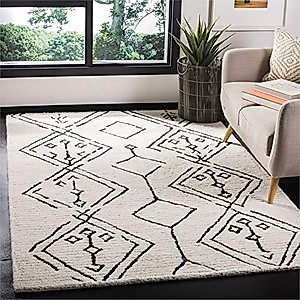 SAFAVIEH Casablanca Shag Collection 8' x 10' Ivory / Black CSB201Z Handmade Moroccan Premium Wool Area Rug
