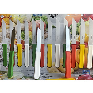 fixwell Stainless Steel Knife Set, 12-Piece, WHITE, RED, GREEN , YELLOW, 3 INCH