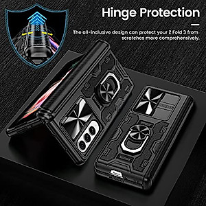 VEGO for Galaxy Z Fold 3 Case with Camera Cover, Hinge Protection Case with Front Screen Protector & 360°Ring Magnetic Kickstand Protective Armor Case for Samsung Galaxy Z Fold 3 - Midnight Black