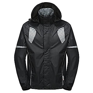 Little Donkey Andy Men's Waterproof Running Cycling Rain Jacket Reflective Raincoats Packable Windbreaker Removable Hood Black S