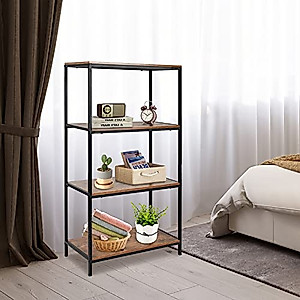 ECOMEX 4 Tier Bookshelf, Tall Bookcase with Metal Frame for Stroge,Industrial Bookshelf and Bookcases for Bedroom,Livingroom,Office Brown