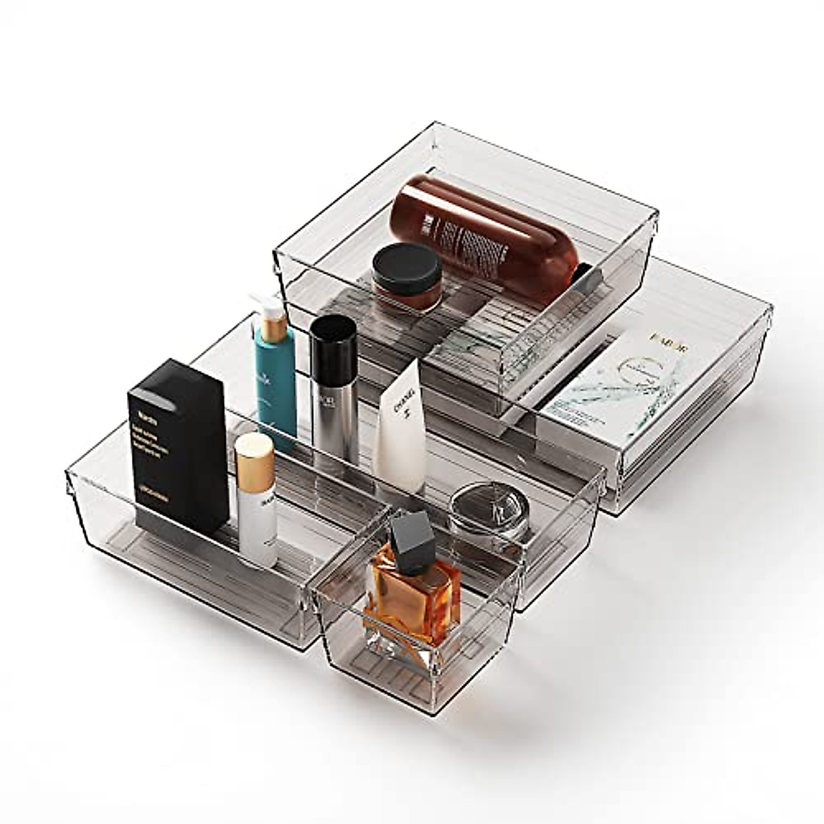 Kzemtcuo 16 Pcs Drawer Organizer Set 5-Size Non-Slip Bathroom Drawer Tray Dividers Versatile Storage Bins Plastic Organizers Divider Container For Dresser Makeup Kitchen Junk Drawer Organizer