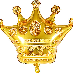 meekoo 10 Pieces Gold Crown Balloons Aluminum Foil Crown Balloons for Baby Shower Wedding Birthday Party Accessories, 4 Sizes