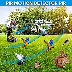 Fake Owl Decoy to Scare Birds Away Solar Scarecrow Decoy Motion Activated Bird Deterrent Bird Repellent with Red Flashing Eyes Frightening Sound Plastic Scarecrow for Yard (Gray, Yellow, 2 Pcs)