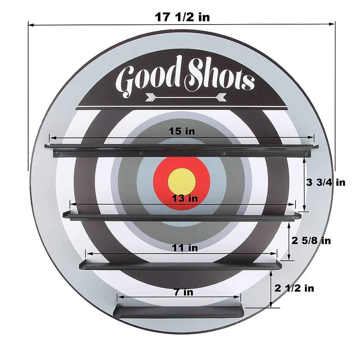 Lily’s Home Bullseye Archery Sports Inspired Shot Glass Wall Display Shelf | Shot Glasses Not Included | 17.5 Inch