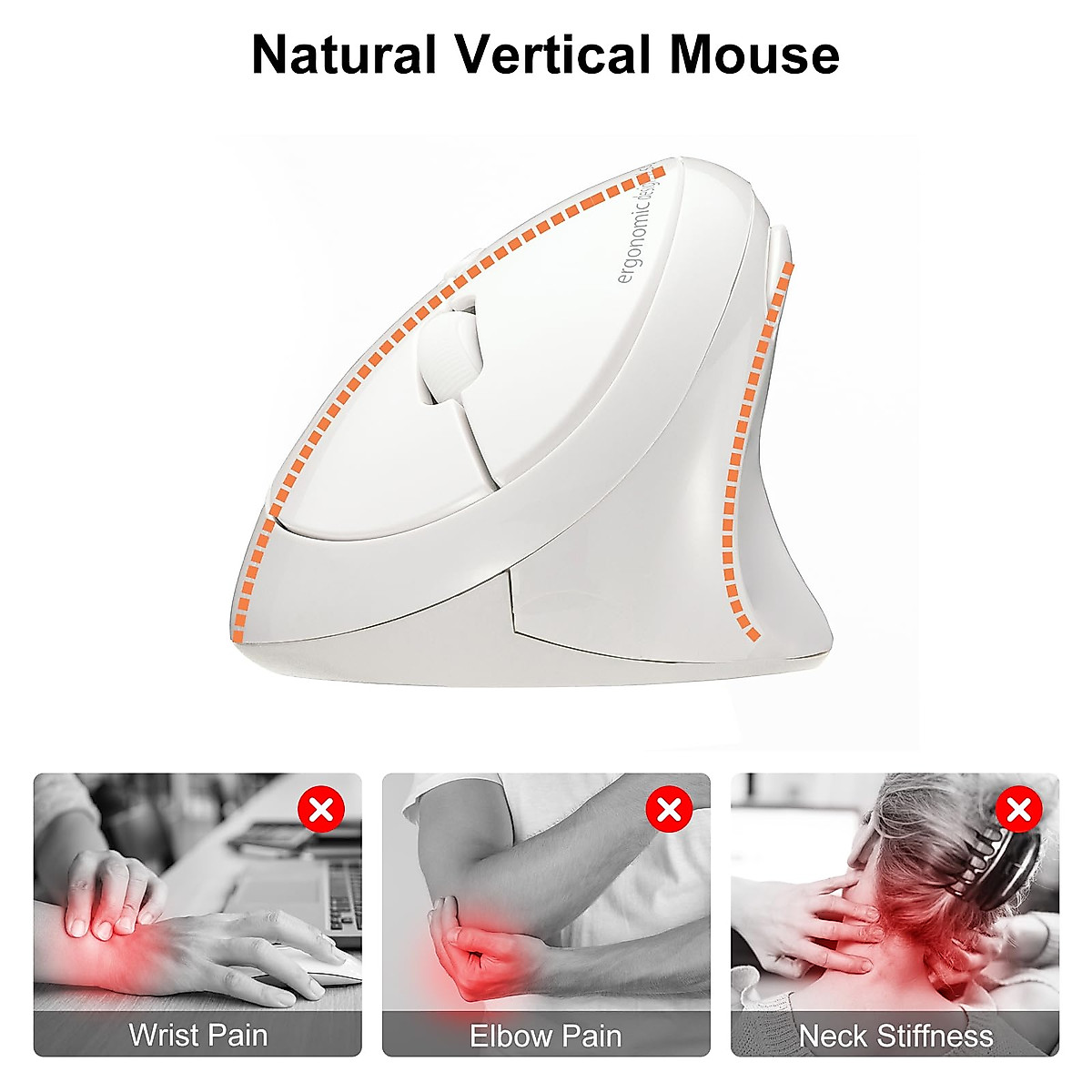 SANWA 2.4G Wireless Ergonomic Mouse White, Vertical Optical Ergo Mouse Small Hands, Cordless Mice for Wrist Pain, 800/1200/1600 DPI, 5 Buttons, Compatible Mac, Windows, PC, Desktop