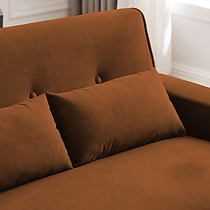 Tornama 48" Small Loveseat Sofa, Mid Century Modern Love Seat Couch, 2 Seat Tufted Couches with Throw Pillows for Living Room, Apartment, Bedroom and Small Spaces, Orange