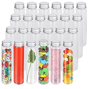 Acrux7 40 pcs Clear Flat Plastic Test Tube with Screw Caps 110ml - Flat-Bottomed Transparent Test Tube for Bath Salt Candy Storage (151 x 34 mm)