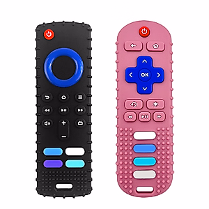 ERSIHUA 2-Pack Silicone Baby Teething Toys, Fire TV Remote Teethers for 6-12-18 Months Infant, Fire Remote Shape Toddlers Silicone Teethers for Boys and Girls Sensory Toy