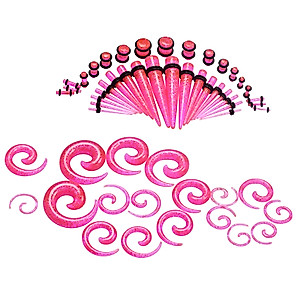 Oyaface 54PC Gauges Kit Ear Stretching 14G-00G Acrylic Spiral Tapers Plugs Body Piercing Set Pink