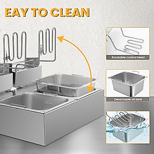 Commercial Deep Fryer 20.7Qt/20L Dual Tank Deep Fryers with Baskets 0.8mm Thickened Stainless Steel Electric Countertop Fryer with Adjustable Temperature, 1700w x2, 110v
