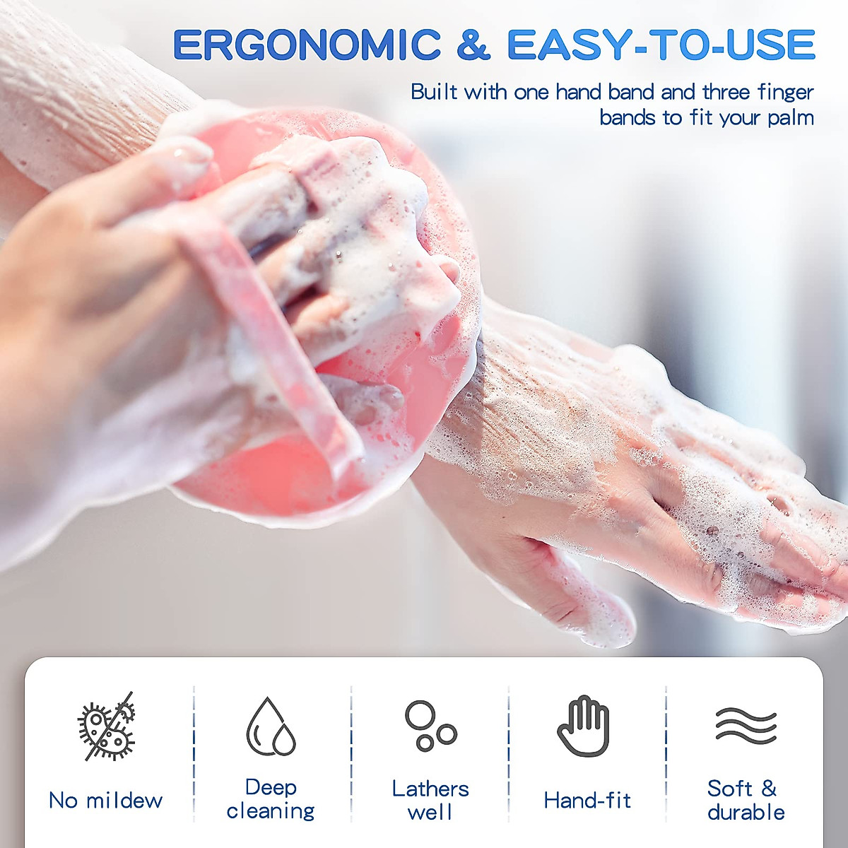 Manmihealth Soft Silicone Shower Brush, Super-Lathering and Deep-Cleaning Body & Face Scrubber, Gentle Exfoliating Bath Glove for All Skin Types, with 2 Free Hooks.(Black + Pink)