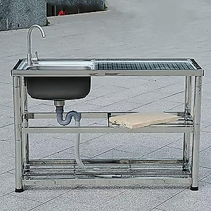 JINGTAO Kitchen Sinks Commercial Catering Sinks, 304 Stainless Steel Stand Sinks, Floor-Standing Removable Sinks, Garden Sinks, with Stand and Faucet