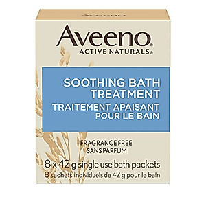 Aveeno Soothing Bath Treatment with 100% Natural Colloidal Oatmeal for Treatment & Relief of Dry, Itchy, Irritated Skin Due to Poison Ivy, Eczema, Sunburn, Rash, Insect Bites & Hives, 8 ct.