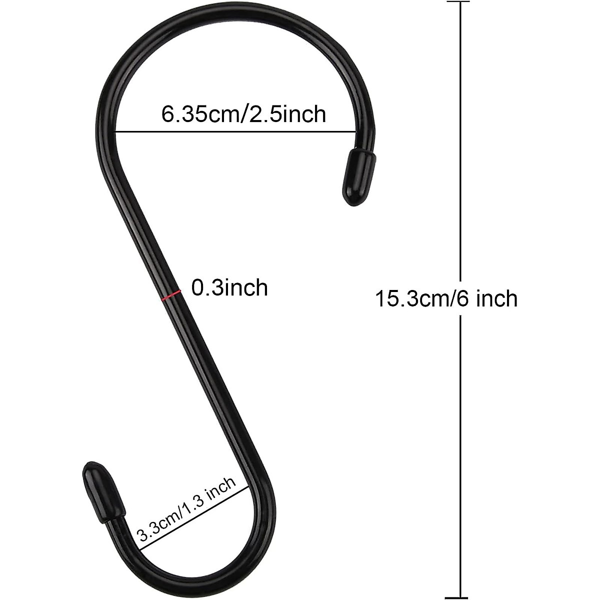 Nisoger 12 Pack 6 Inch S Hook, Large Vinyl Coated S Hooks with Stopper Non Slip Heavy Duty, Steel Metal Black Rubber Coated Closet S Hooks for Hanging Jeans Plants Jewelry Pot Pan Cups Towels