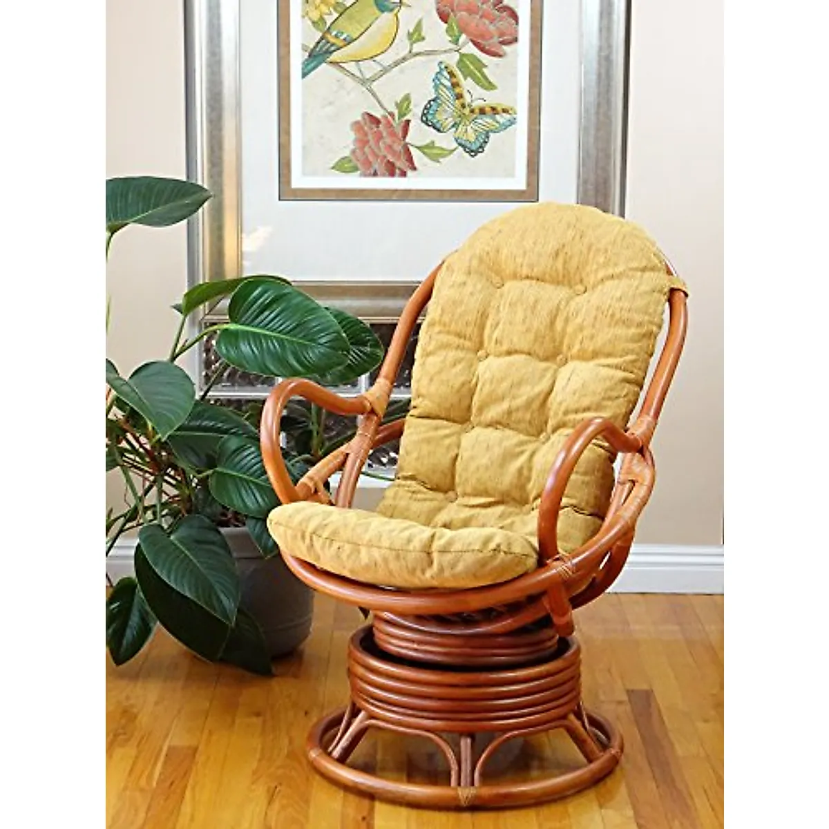 Lounge Swivel Rocking Rattan Wicker Java Chair Handmade w/Light Brown Cushion,Colonial Color