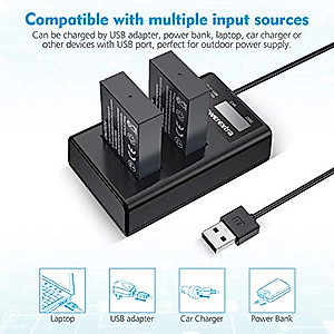 Powerextra 2 Pack LP-E12 Battery and Dual USB Charger Smart LCD Display Compatible with Canon LP-E12 Battery and Canon SX70 HS Rebel SL1 M M2 M10 M50 M100 Mirrorless Digital Cameras