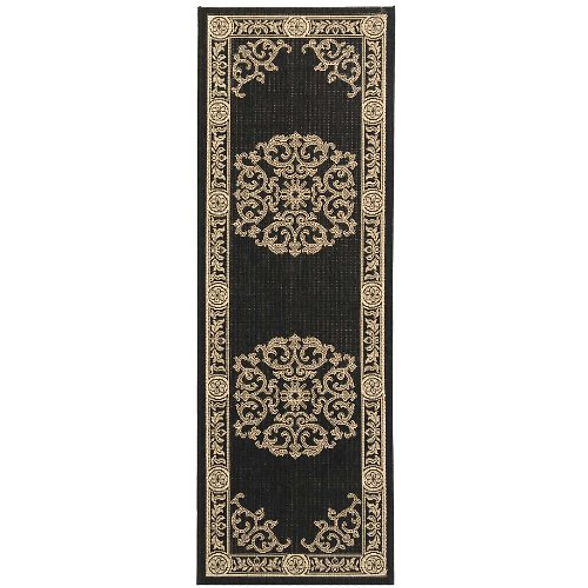 SAFAVIEH Courtyard Collection Runner Rug - 2'3" x 6'7", Black & Sand, Non-Shedding & Easy Care, Indoor/Outdoor & Washable-Ideal for Patio, Backyard, Mudroom (CY2914-3908)