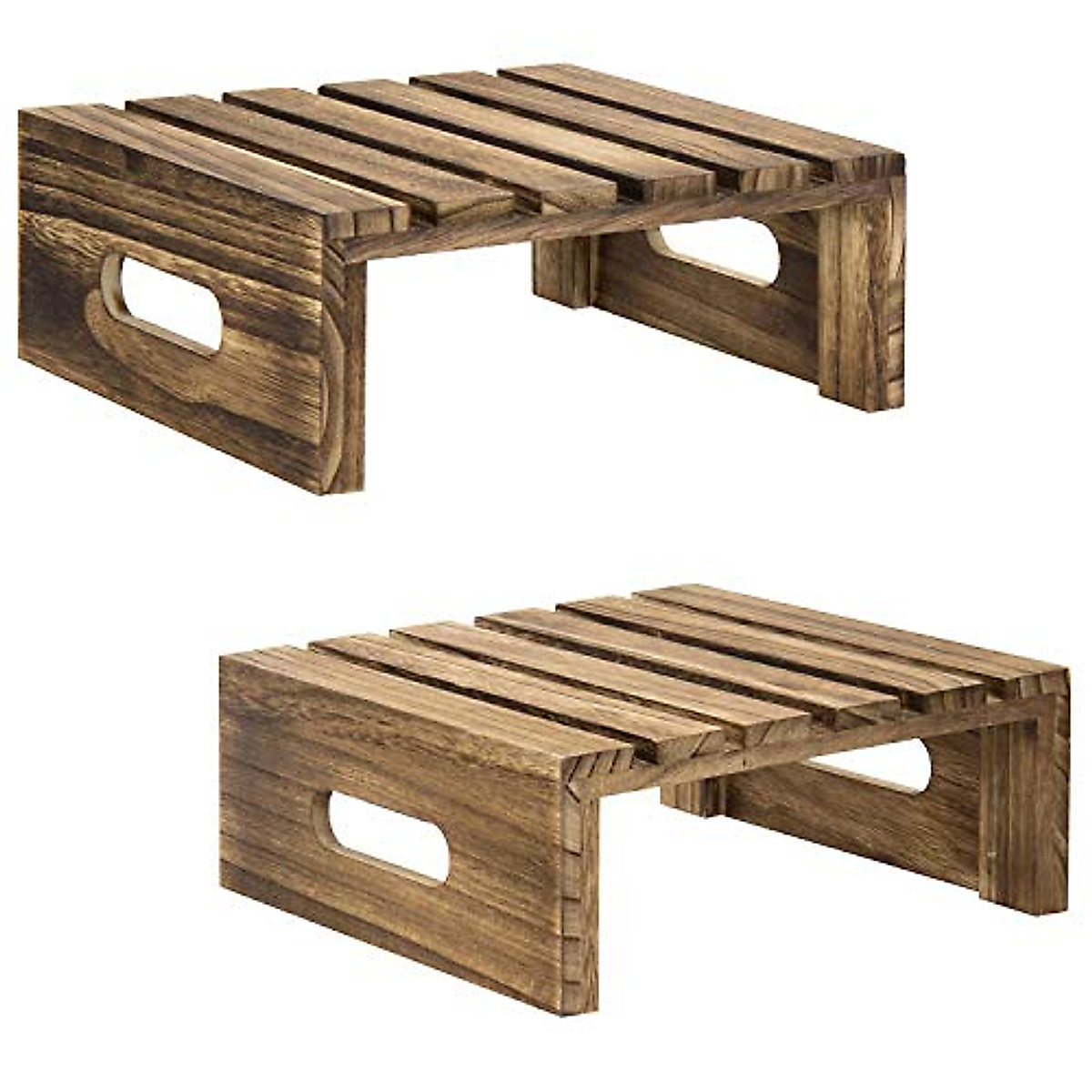 MyGift Rustic Brown Burnt Wood Cake, Cupcake and Dessert Buffet Display Holder Riser Stands, Set of 2