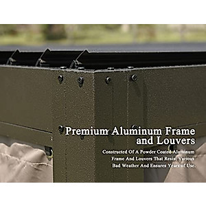 Domi Outdoor Louvered Pergola 10'x13' with Adjustable Aluminum Roof,Grill Gazebo for Patios,Aluminum Frame with Curtains and Mesh for Garden,Patio,Backyard (Dark Brown)