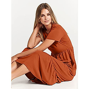 ANRABESS Women's Summer Casual Short Sleeve Crewneck Swing Dress Casual Flowy Tiered Maxi Beach Dress with Pockets 727zongse-S